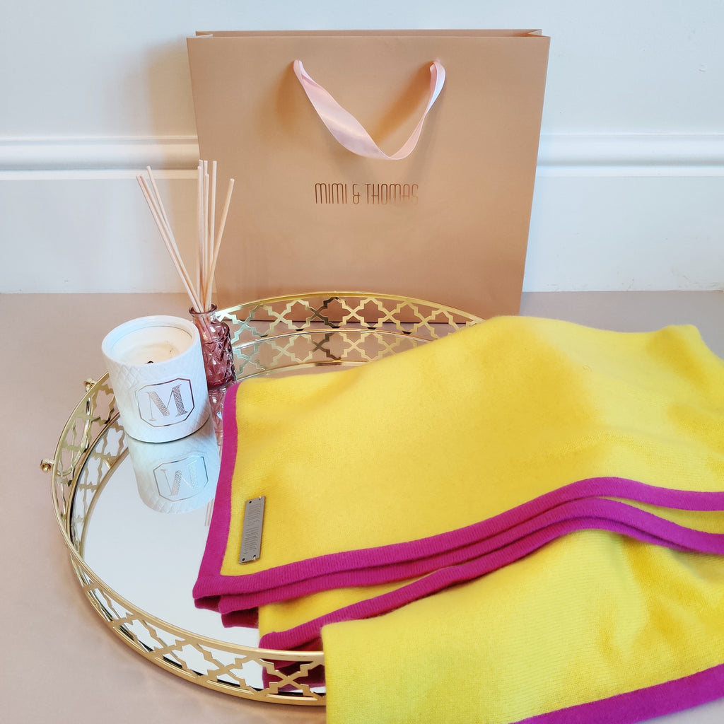 Personalised Yellow Border Pure Cashmere Wrap – Mimi & Thomas