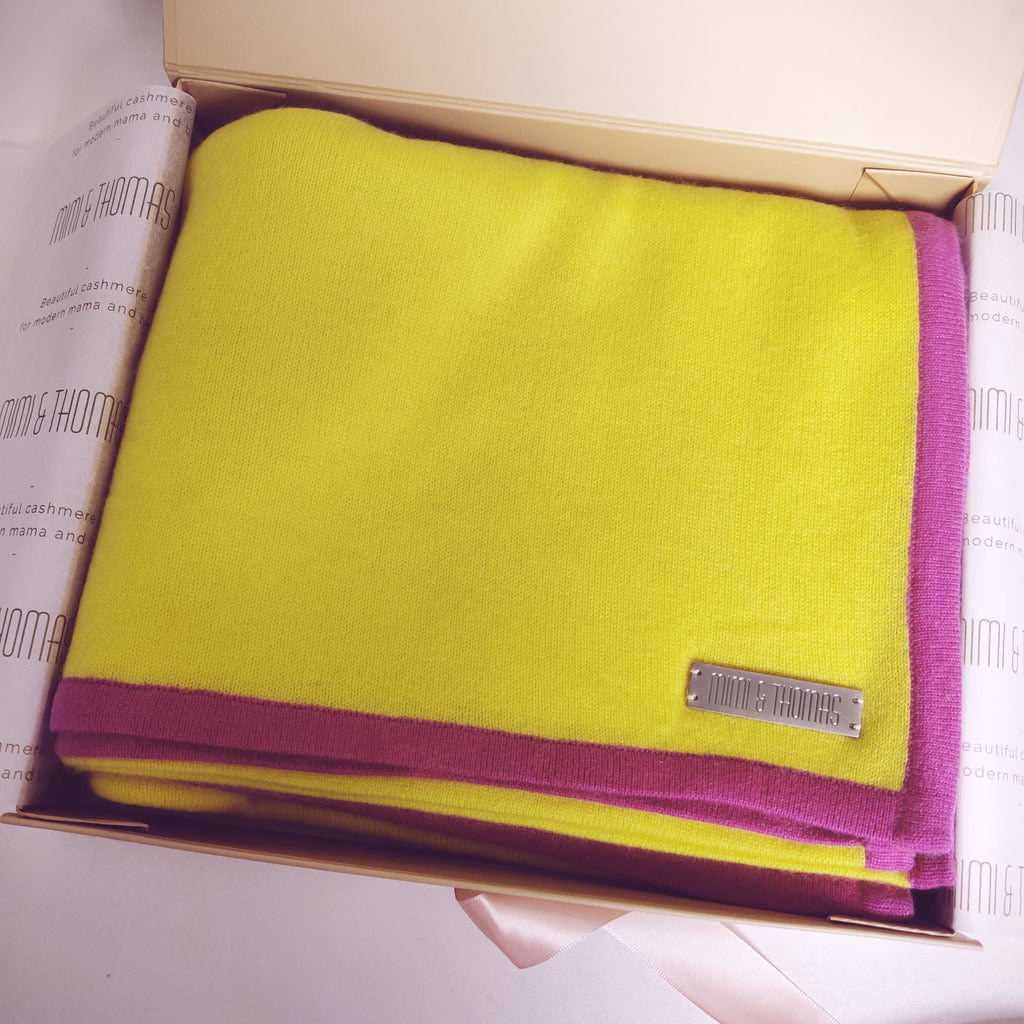 Personalised Yellow Border Pure Cashmere Wrap – Mimi & Thomas