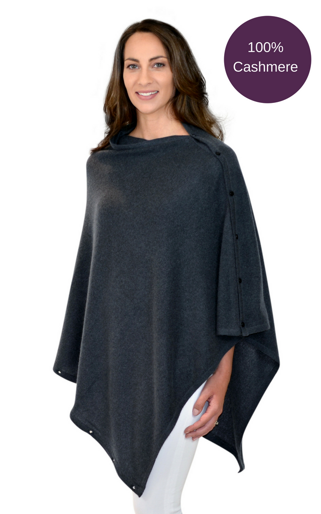 Personalised Charcoal Pure Cashmere Button Poncho – Mimi & Thomas