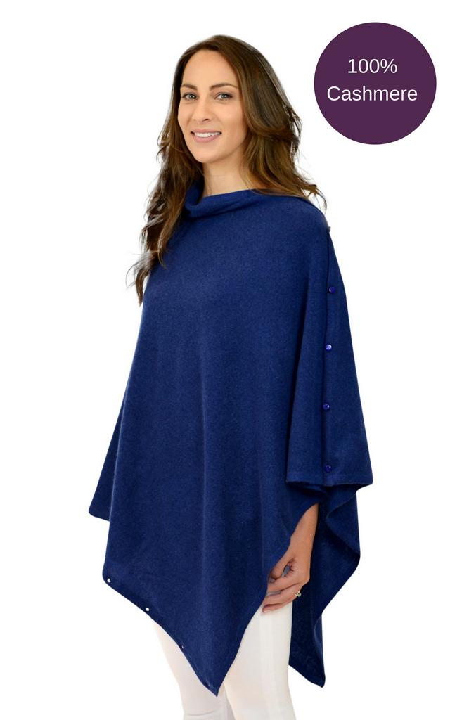 Personalised Navy Pure Cashmere Button Poncho – Mimi & Thomas