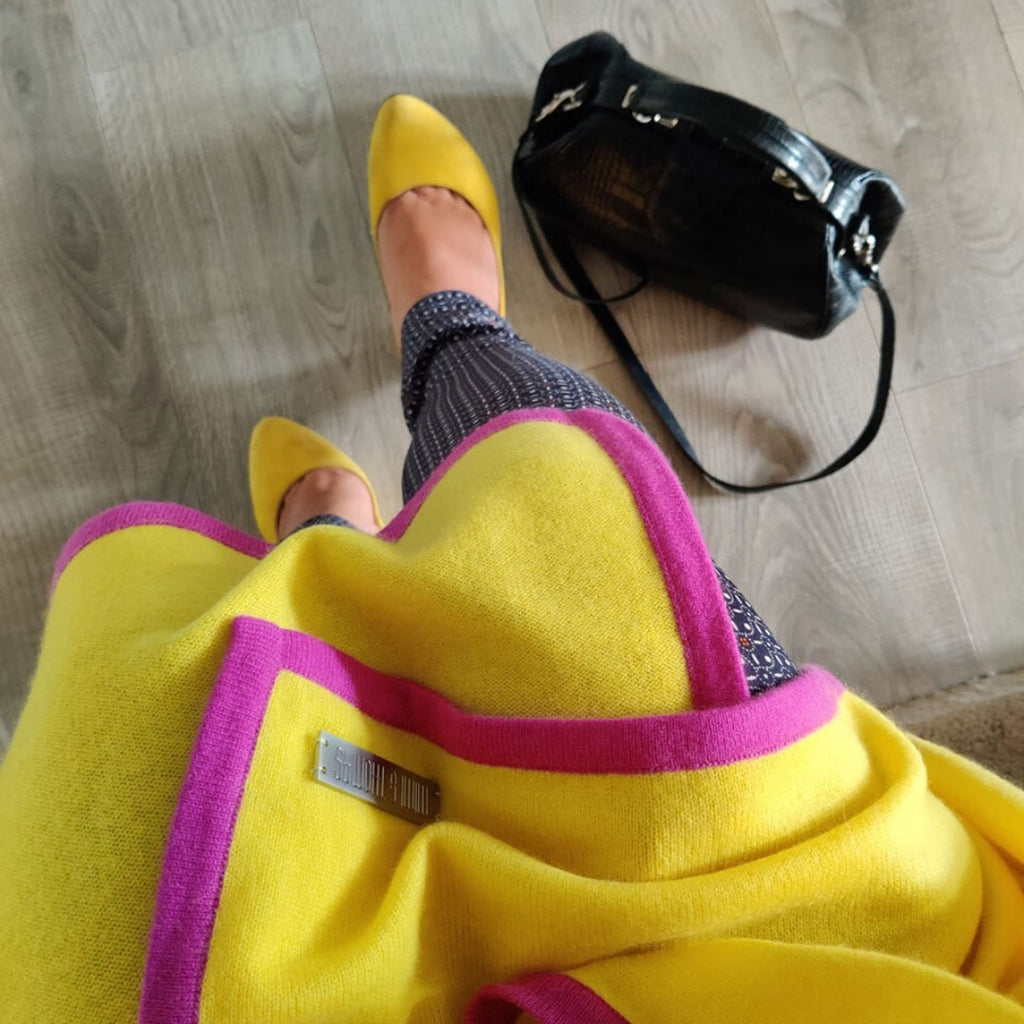 Personalised Yellow Border Pure Cashmere Wrap – Mimi & Thomas